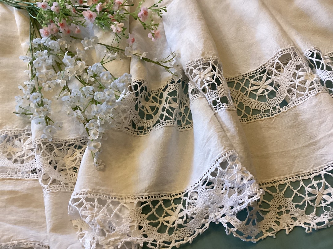 Antique Lace Edged Pure Linen Sheet. Hand Made Lace and Hand Sewn Sheet ...