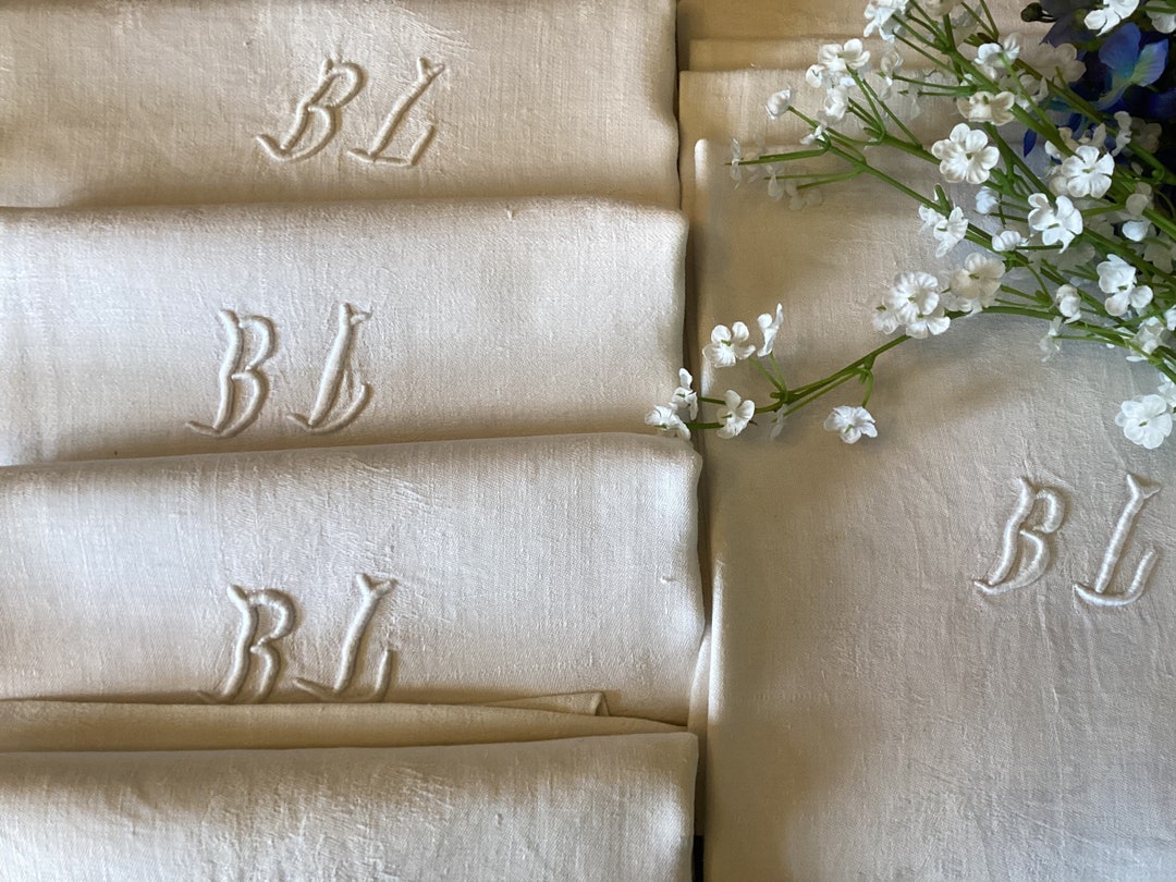 8 Antique French Linen Napkins. Gorgeous, Large Pure Linen Napkins With ...
