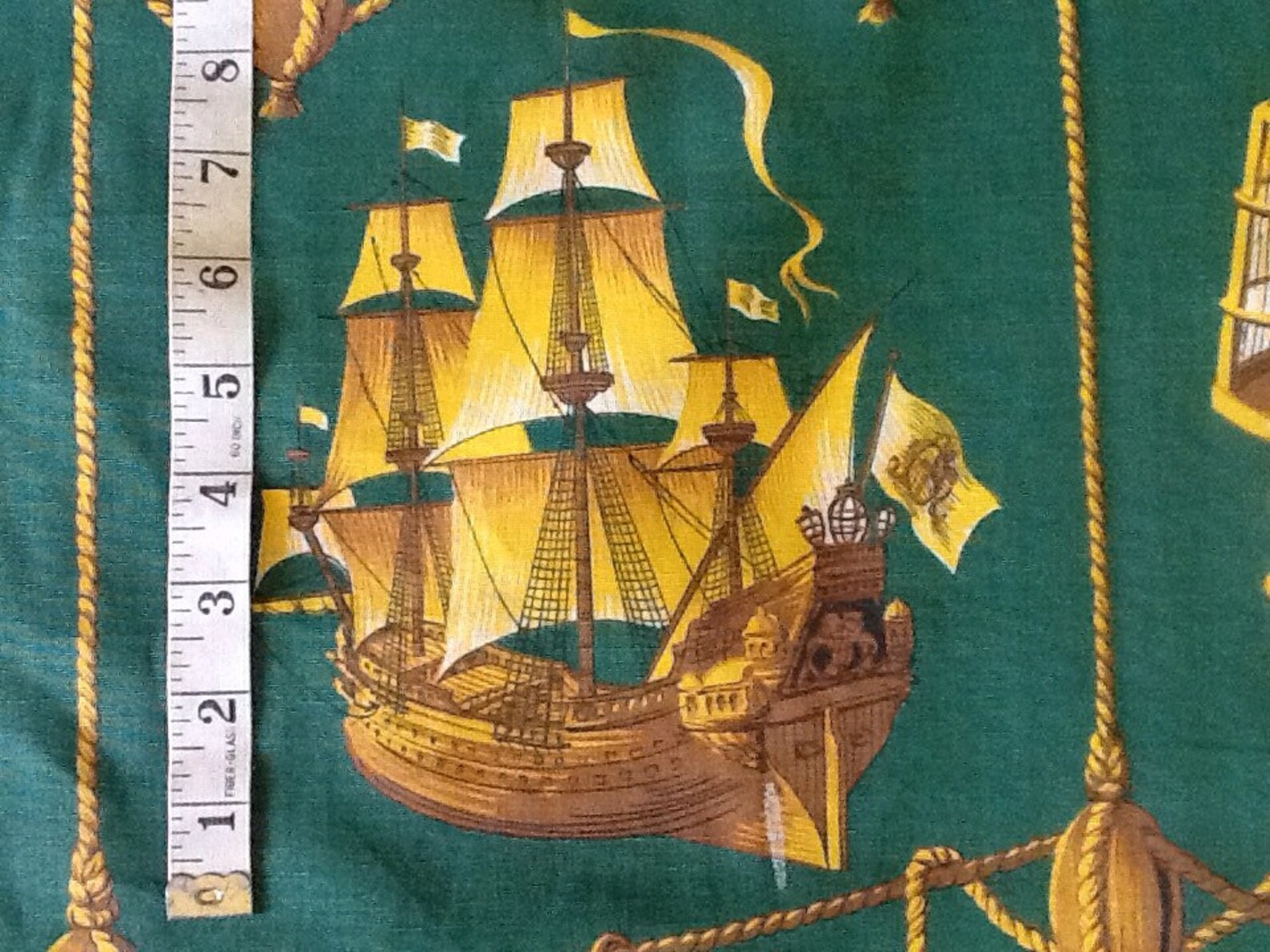 Vintage French Fabric With Sailing Ships. Bottle Green and - Etsy