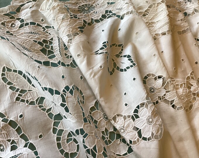 Magnificent Linen Sheet. Antique Linen Sheet Richelieu Hand Embroidery ...