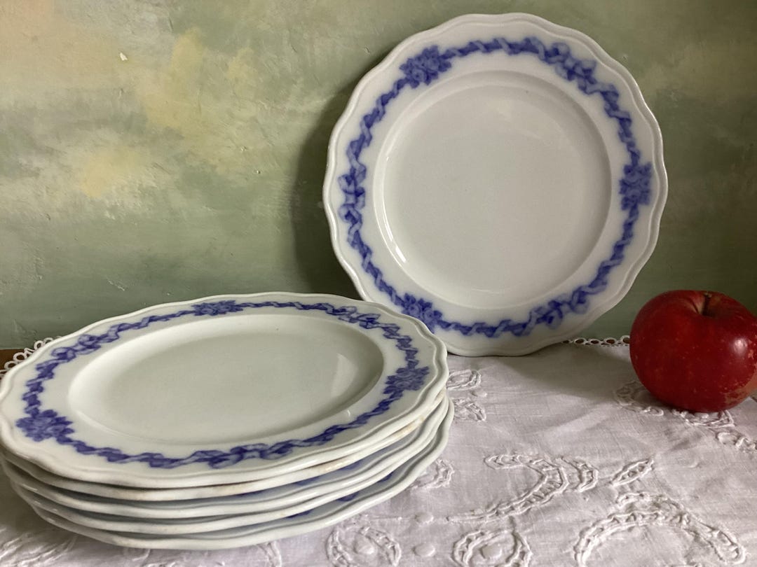 6 Antique (1800s) Plates, BWM &co, Blue and White Staffordshire ...