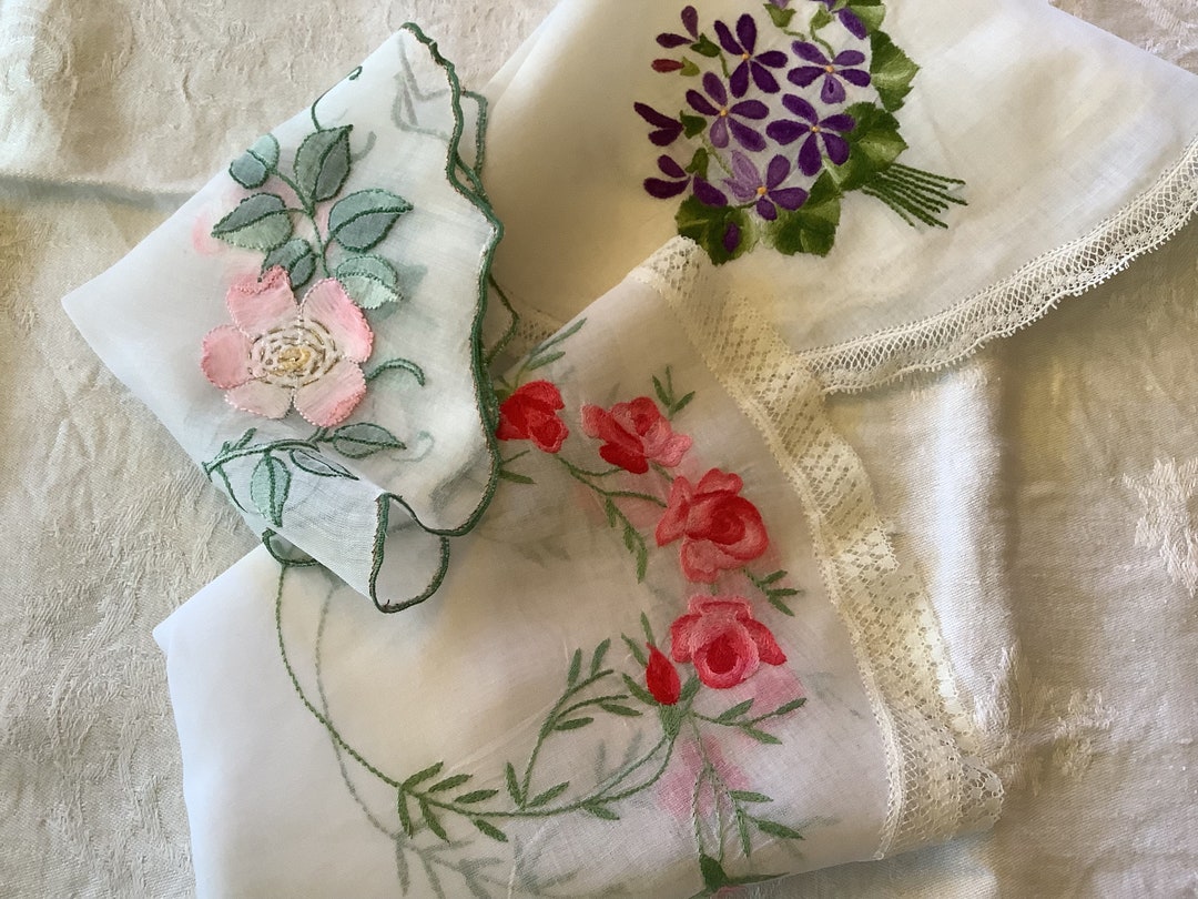 3 Pieces of Exquisite Embroidery on Gossamer Linen. Creative ...