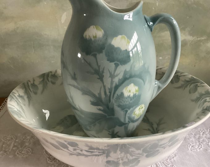 Gorgeous Antique French Wash Basin Set by K&G Luneville. Thistle Design ...