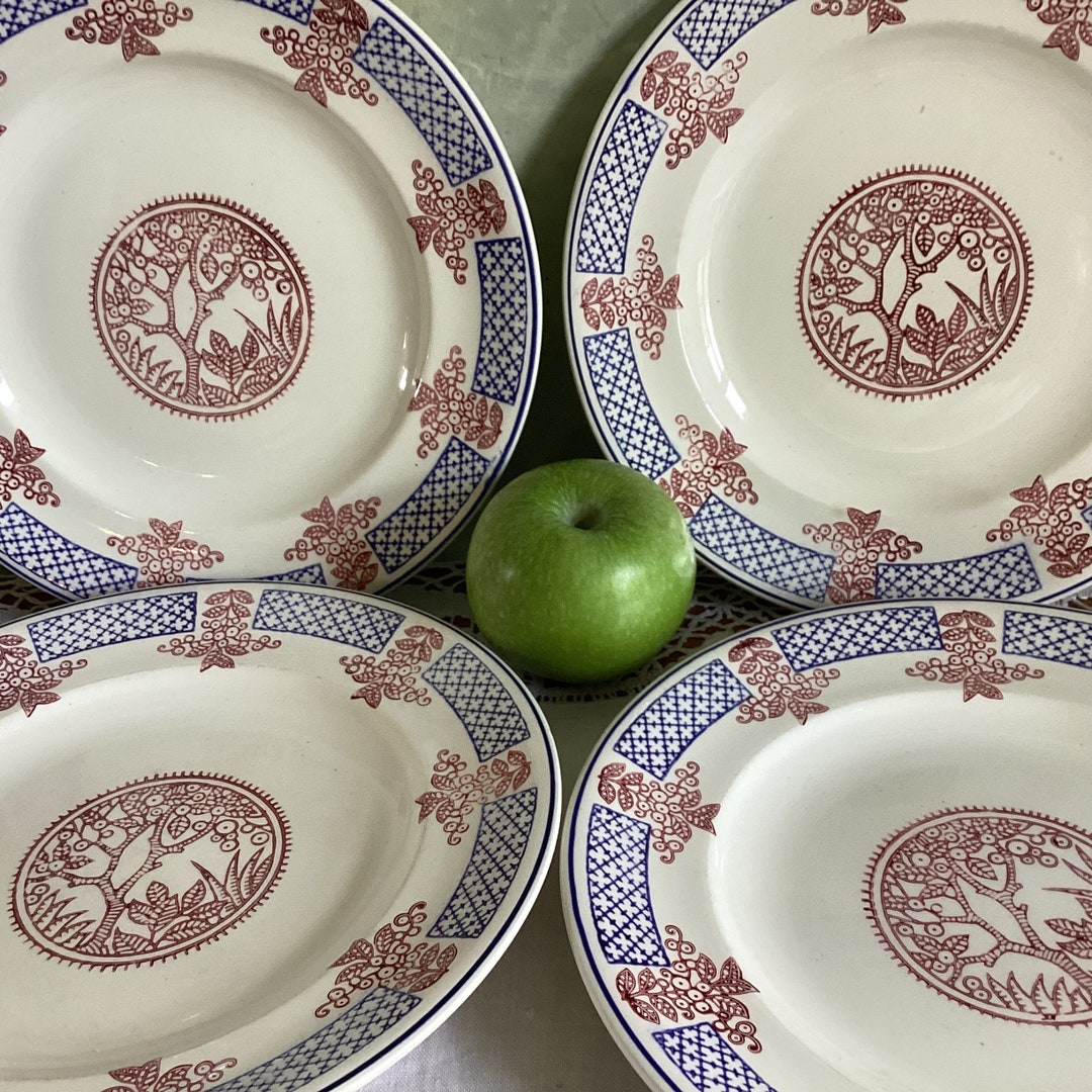 4 Antique French Dinner Plates by Famous Longwy Manufacturer of ...