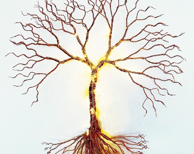 Wire Tree Sculpture Lighted Copper Branches Home Decor Gift Rustic ...
