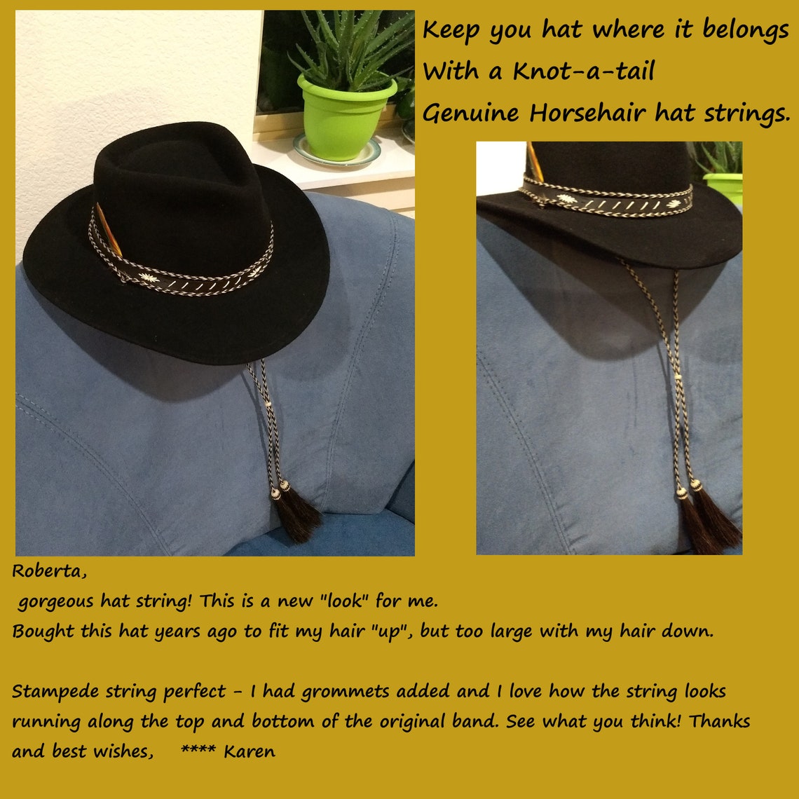 Horsehair Hat String, Cowboy Hat Stampede String, Chin Strap, Double ...
