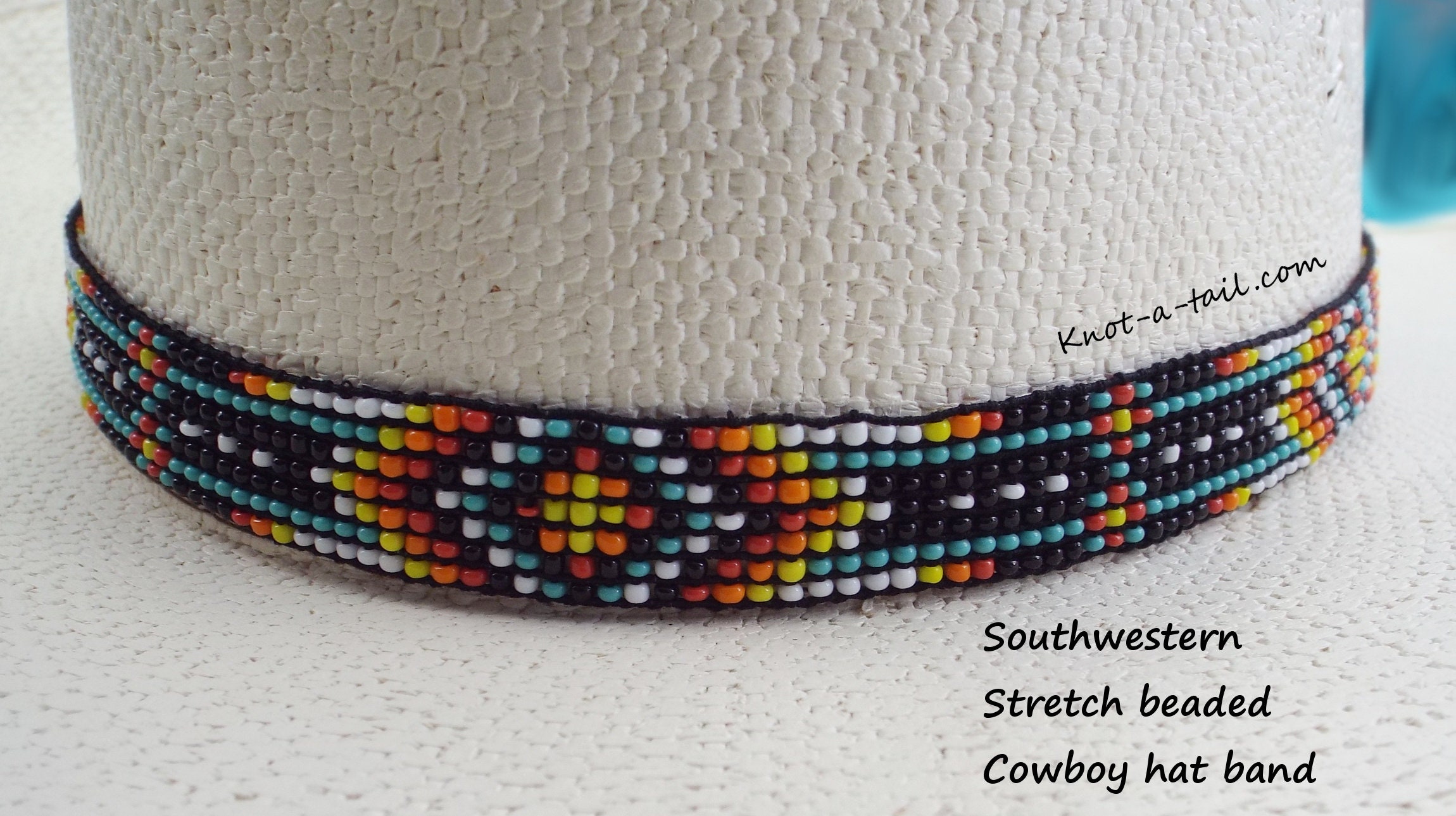 Beaded Hatband, Stretch Hat Band, Bold Rich Colors, Beaded Western ...