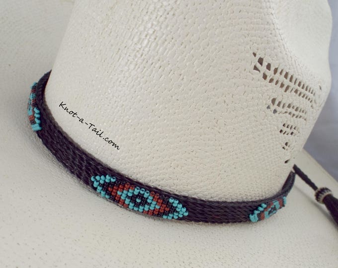 Native American Design Black Beaded Horsehair Hat Band | Etsy