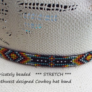 Beaded Hatband, Stretch Hat Band, Bold Rich Colors, Beaded Western ...