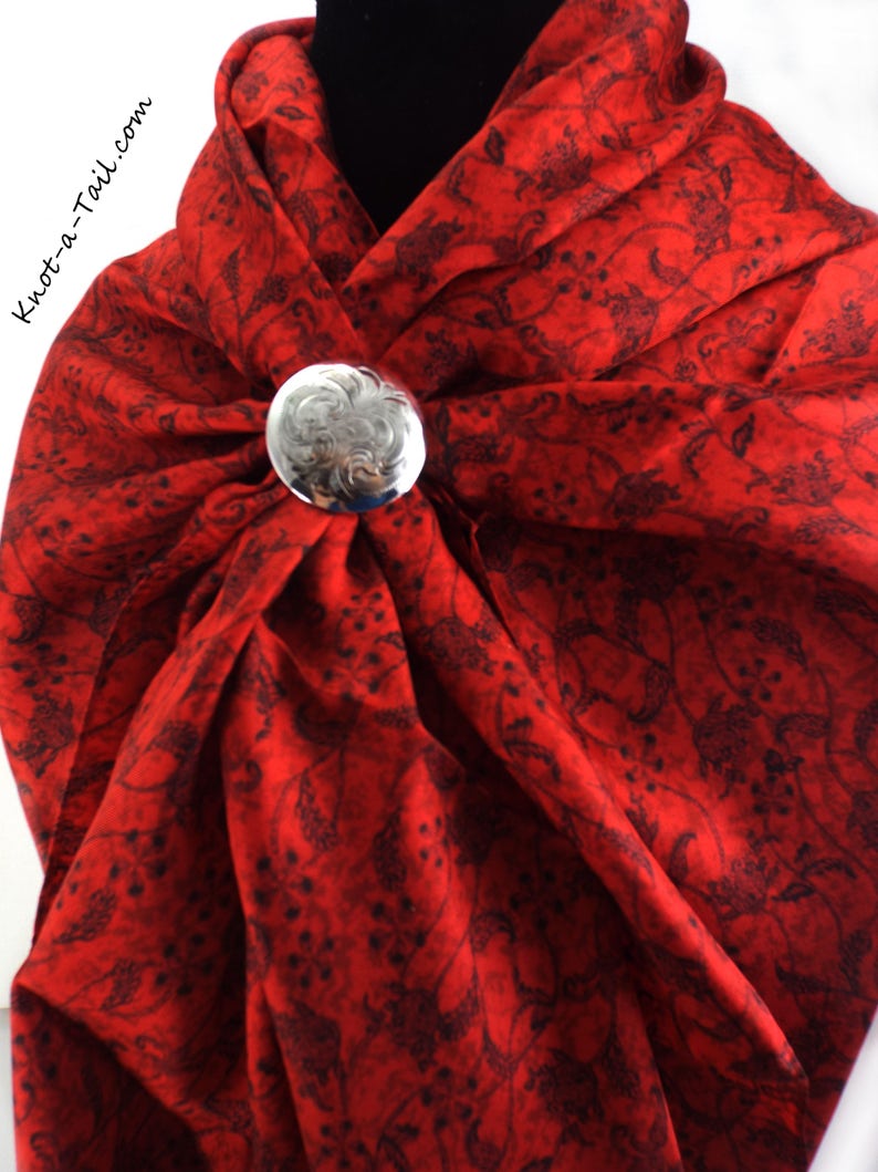 Wild Rag Red-black Floral Silk Scarf Cowboy Wild Rag | Etsy