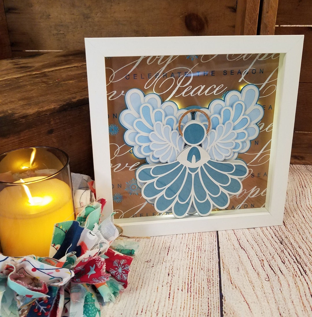 Blue and White Angel Shadow Box, Angel Shadow Box, Blue Angelic Decor ...