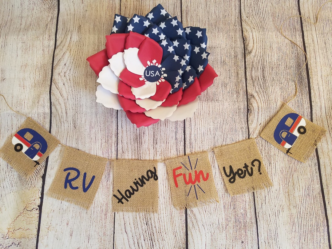 RV Having Fun yet Banner, Retro Camper Decor, RV Retirement, Patriotic ...