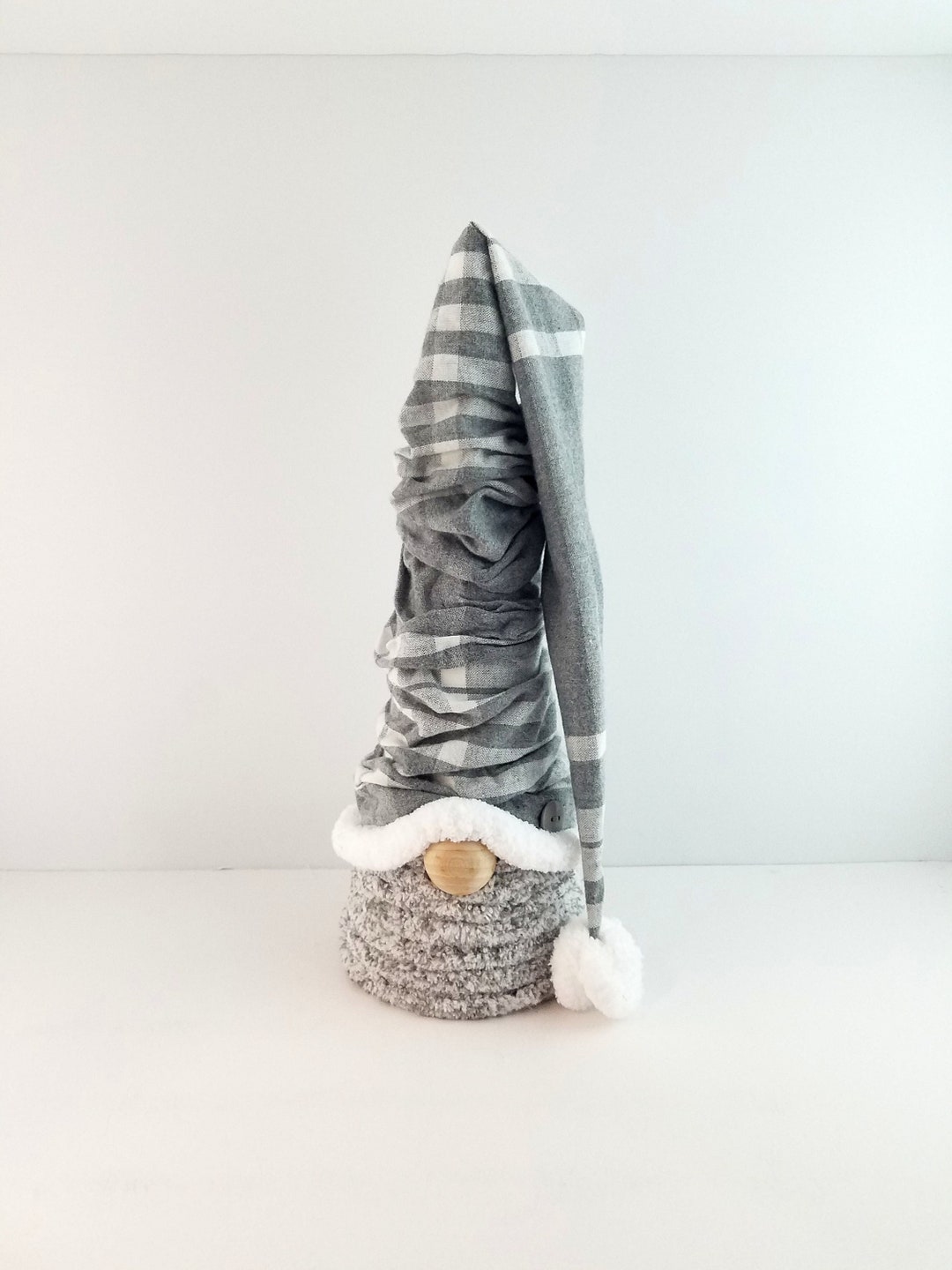 Gray and White Plaid Gnome, Giant Gray Gnome, Gnomes With Hat, Slouchy ...