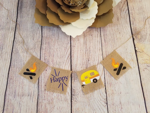 Happy Camper Banner Retro Camper Banner RV Burlap Banner - Etsy