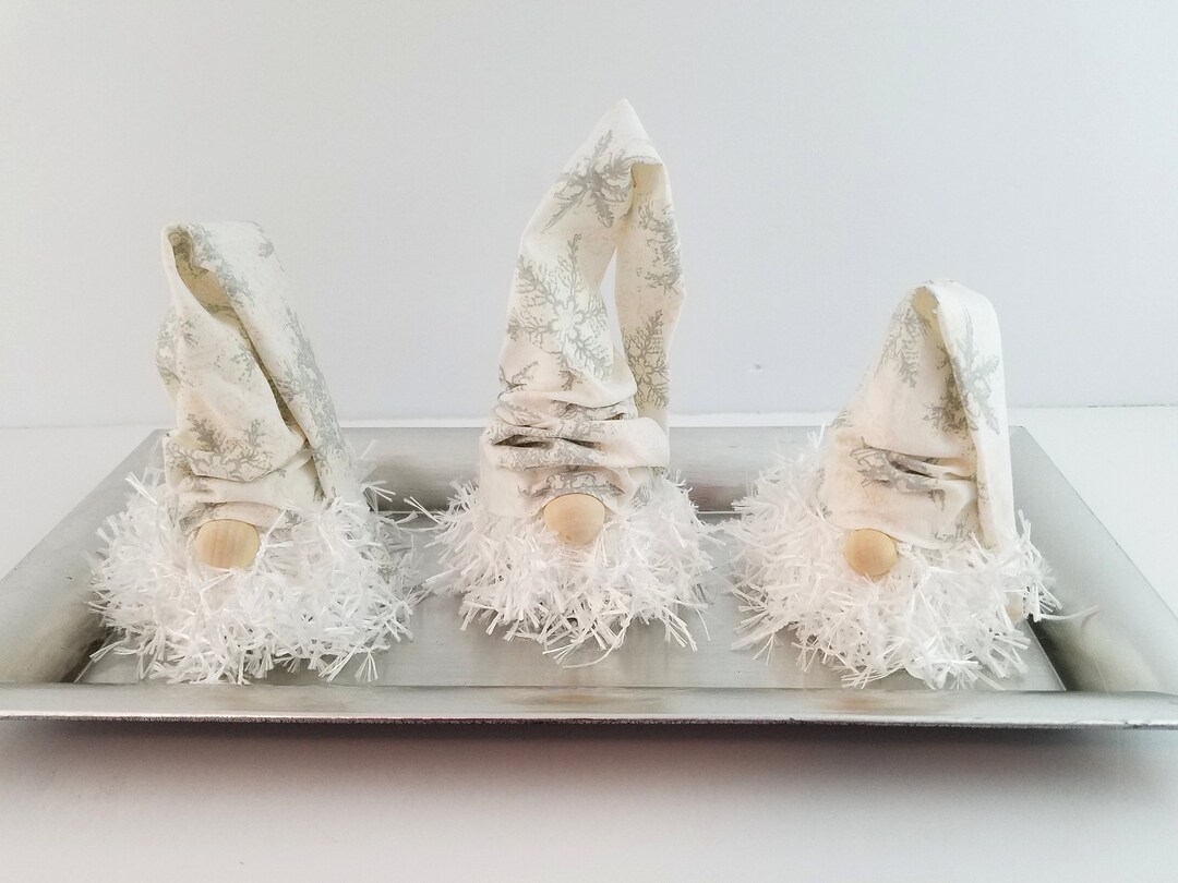 White and Silver Snowflake Gnomes, Gnomes With Hat, White Beard Gnomes ...