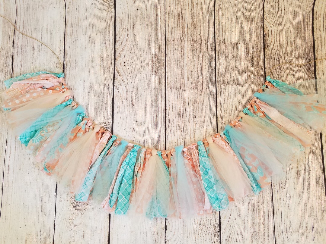Blue and Peach Garland, Blue Baby Shower Bunting, Aqua Fabric Bunting ...