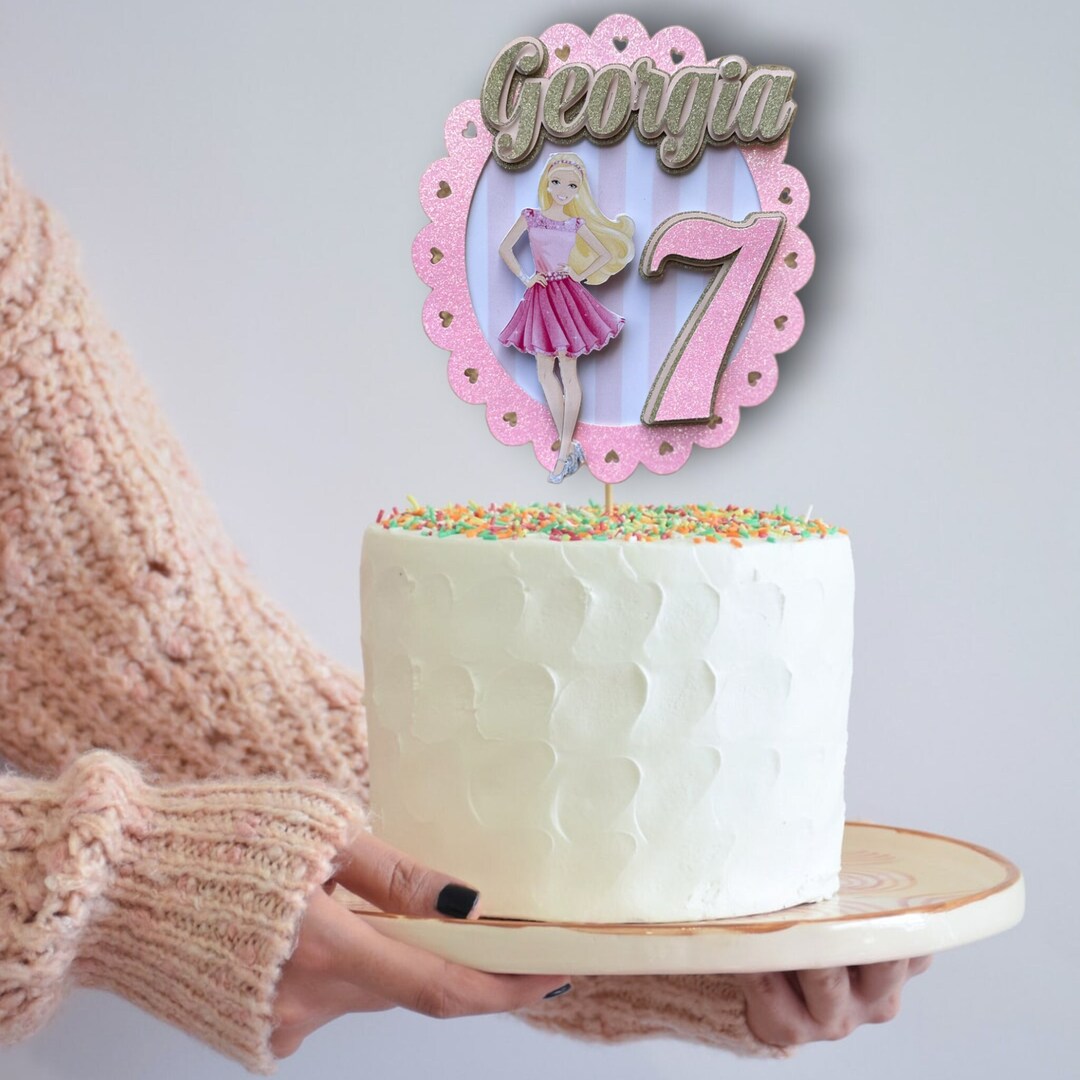Barbie Inspired Birthday Cake Topper, Barbie Girl Doll, Glitter Pink ...