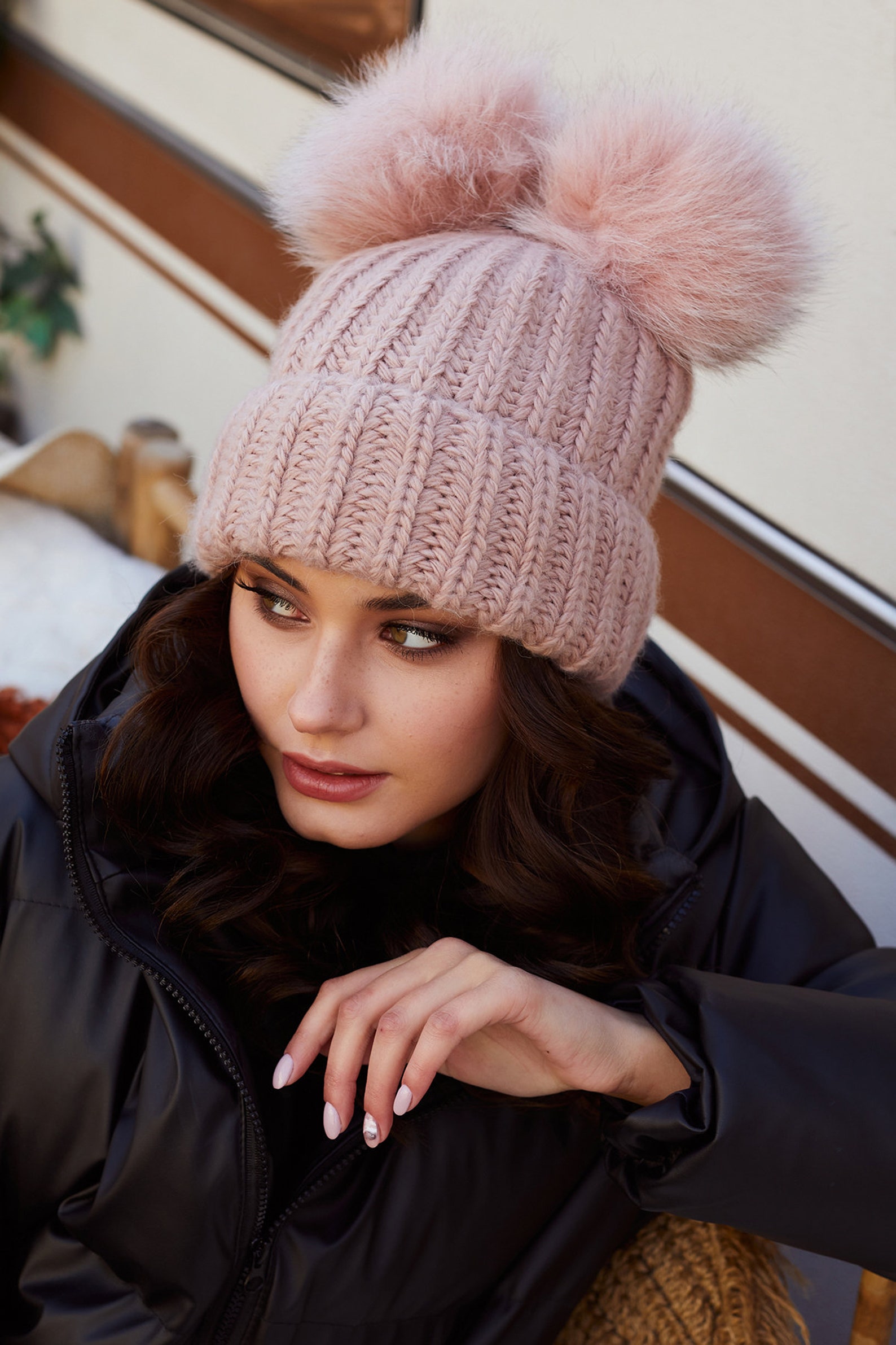 Pom Hat Women Double Pom Pom Hat Faux Fur Pom Hat Fleece | Etsy