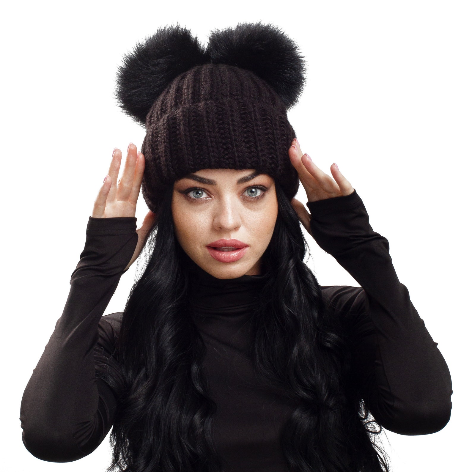 Pom Hat Women Double Pom Pom Hat Faux Fur Pom Hat Fleece | Etsy