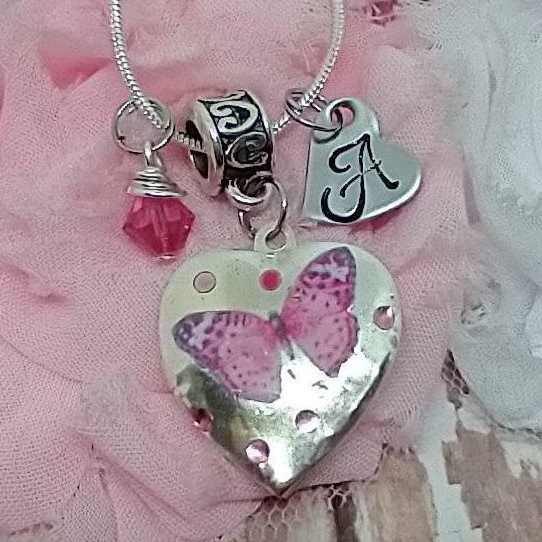 Toddlers & Girls Personalized HEART BUTTERFLY Locket Necklace, 925 ...
