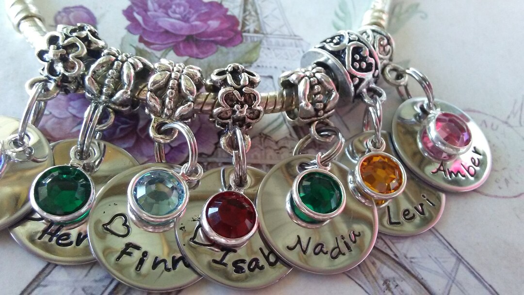 Personalized, HAND STAMPED, Charms Names, Bars, Hearts or Circles, Add ...