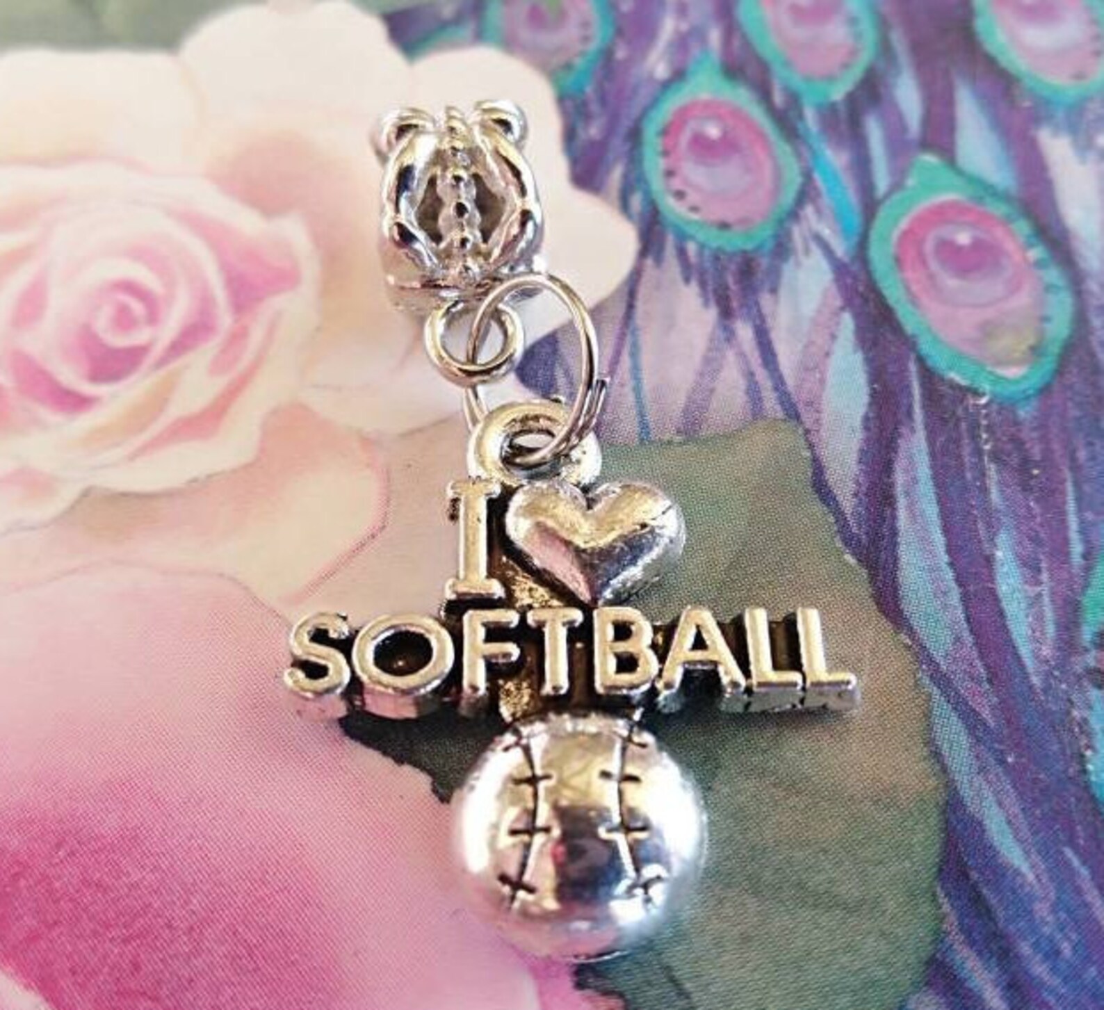 I LOVE softball Softball charm fit Pandora style charm | Etsy