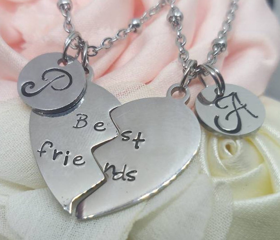 2 Best Friends Broken Heart Initial Necklace, Initial Best Friend, Best ...