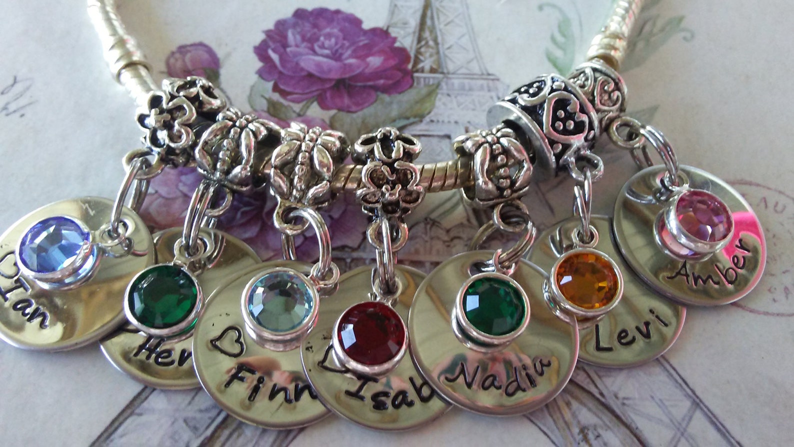 Personalized, HAND STAMPED, Charms Names, Bars, Hearts or Circles, Add ...