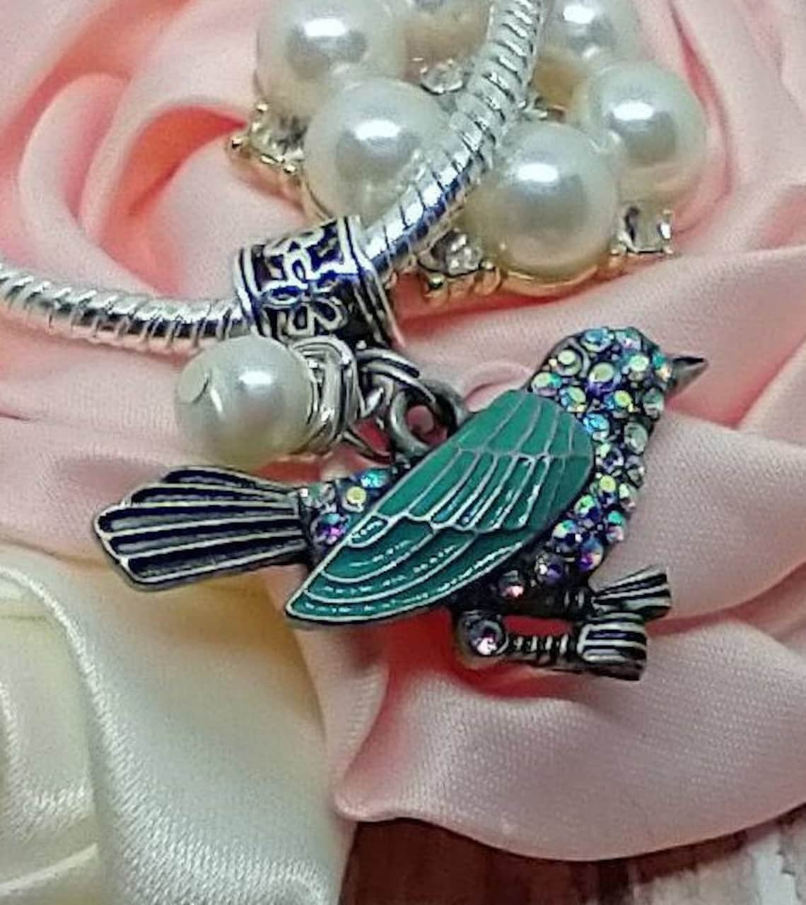 Colorful CZ BIRD with pearl charm BIRD fits Pandora Charm | Etsy