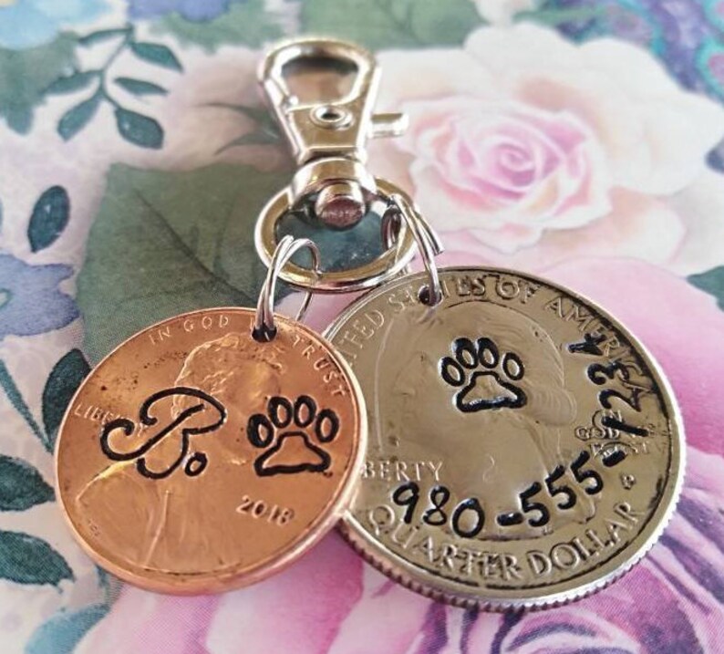 Personalized Dog Tags Quarter & Penny Pet ID MONEY Tags Cat - Etsy