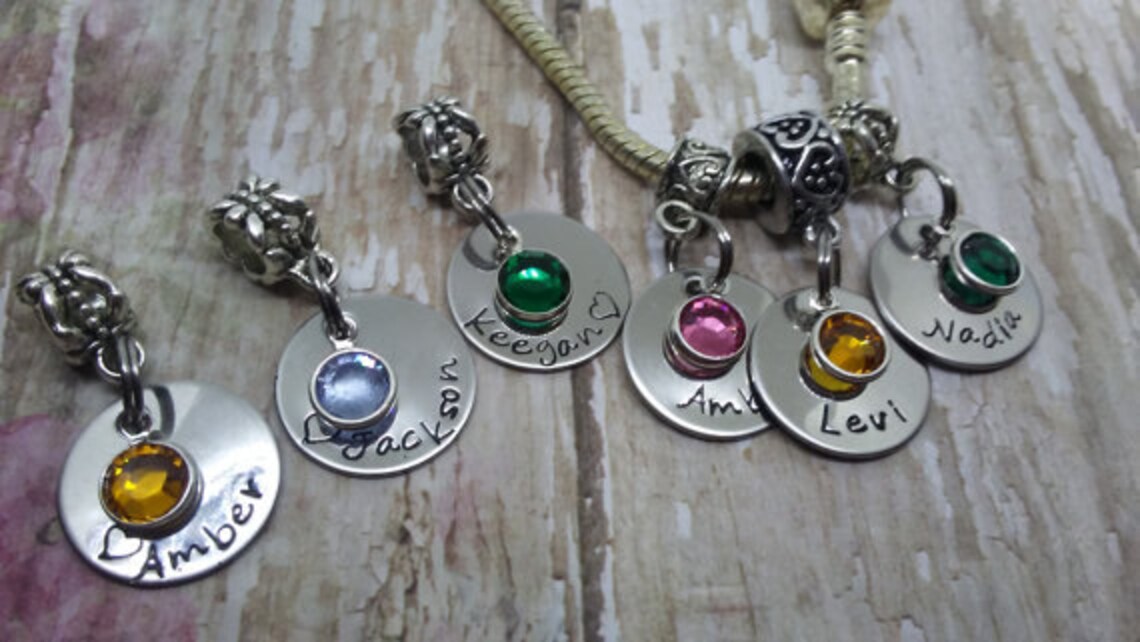 Personalized, HAND STAMPED, Charms Names, Bars, Hearts or Circles, Add ...