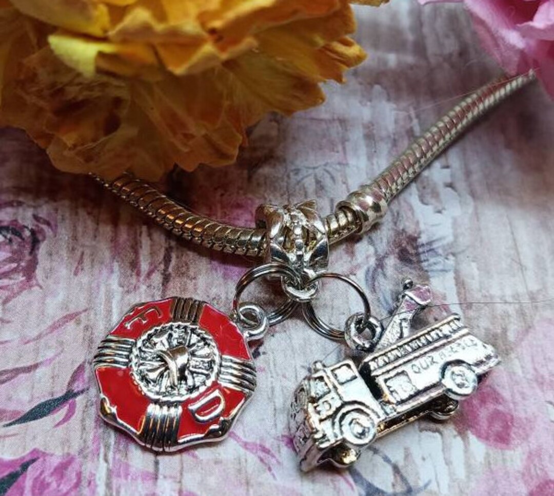 Firefighter, Fireman Charm, Maltese Cross, Fire, Charms, 3D Fire Engine ...