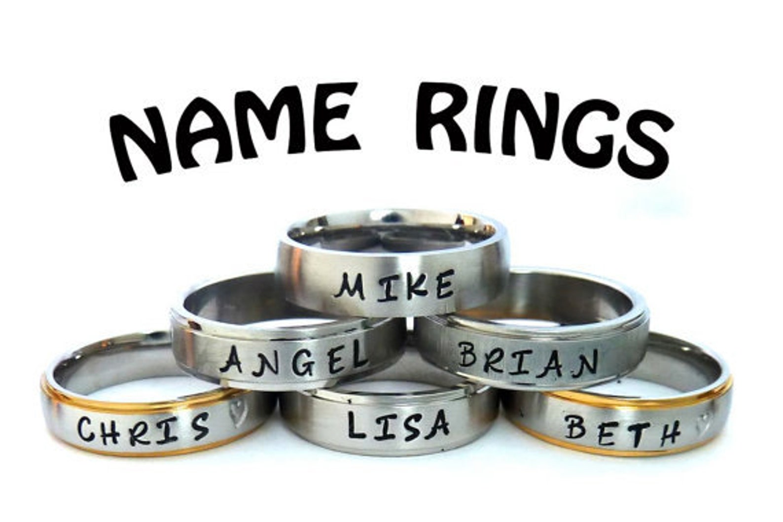 Hand Stamped Name Rings Name WEDDING Rings Stainless NAME - Etsy