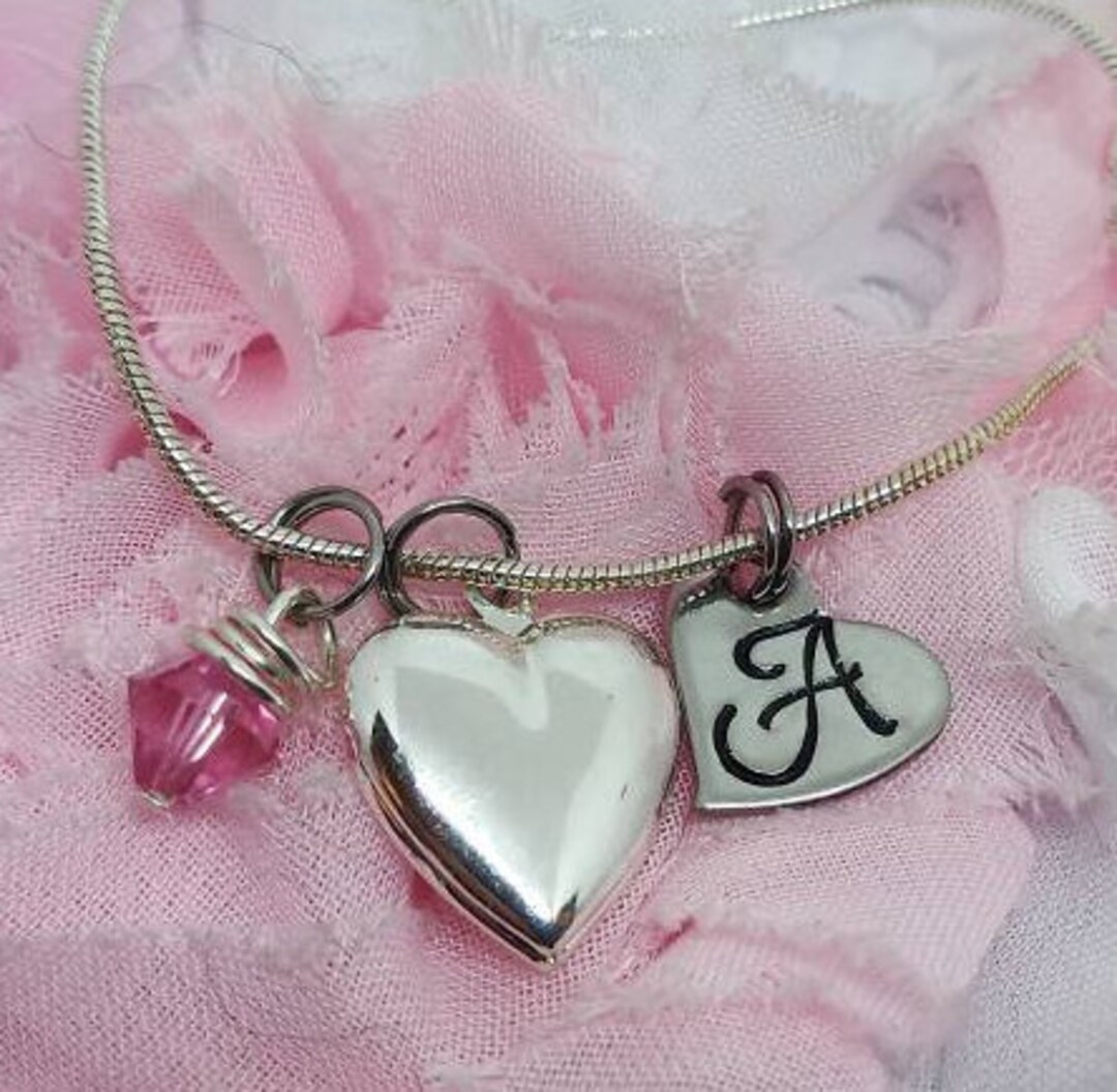 Girls Toddlers Personalized HEART Locket Necklace, 925 Plated Open ...