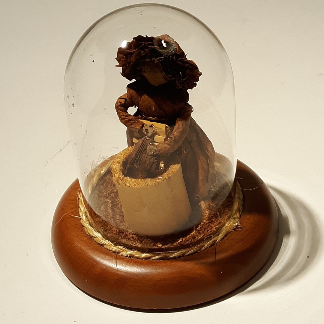 Domed Corn Husk Cornhusk Doll Laundry Washing Barrel Wood Base Vintage ...