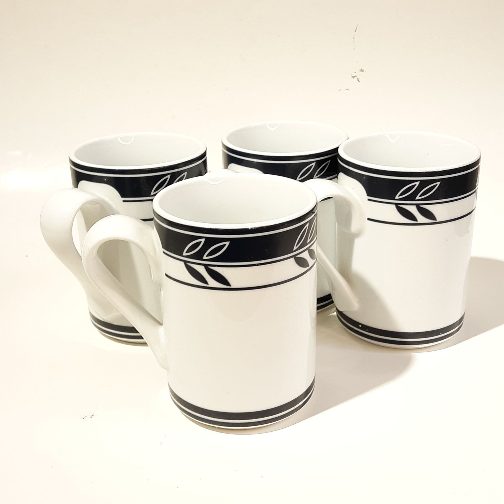 Dansk Bistro Mugs Allegra 4 Blue White Leaf Design Thailand - Etsy