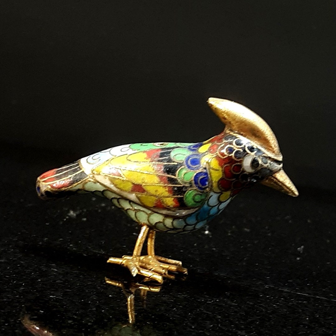 Vintage Chinese Cloisonné Crested Bird Golden Pheasant Cockatiel ...
