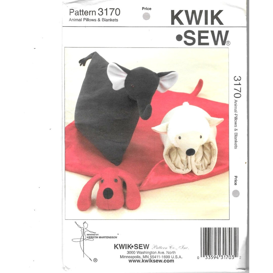 Kwik Sew 3170 Animal Blanket Pillow Dog Elephant Sheep Fabric Art ...