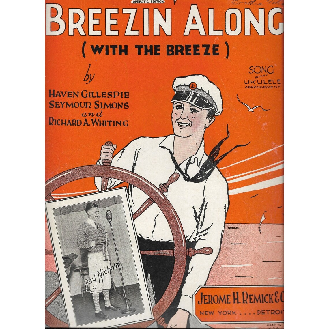 Breezin Along 1926 Sheet Music Piano Ukulele Vocals Ray Nichols Inset ...