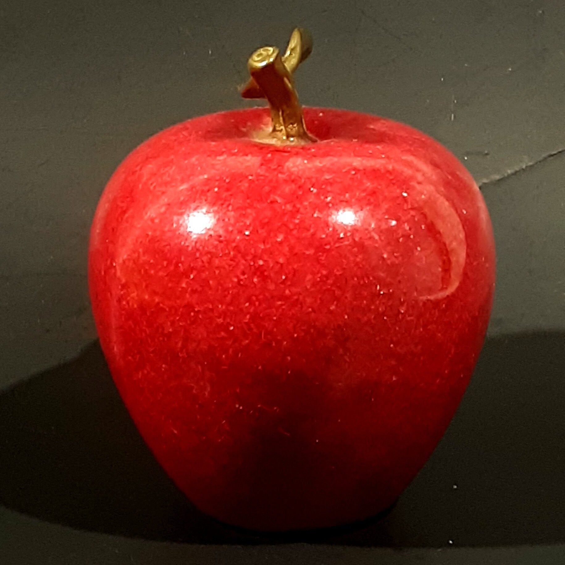 Vintage Red Apple Paperweight Alabaster Marble Stone Granite Brass Stem ...