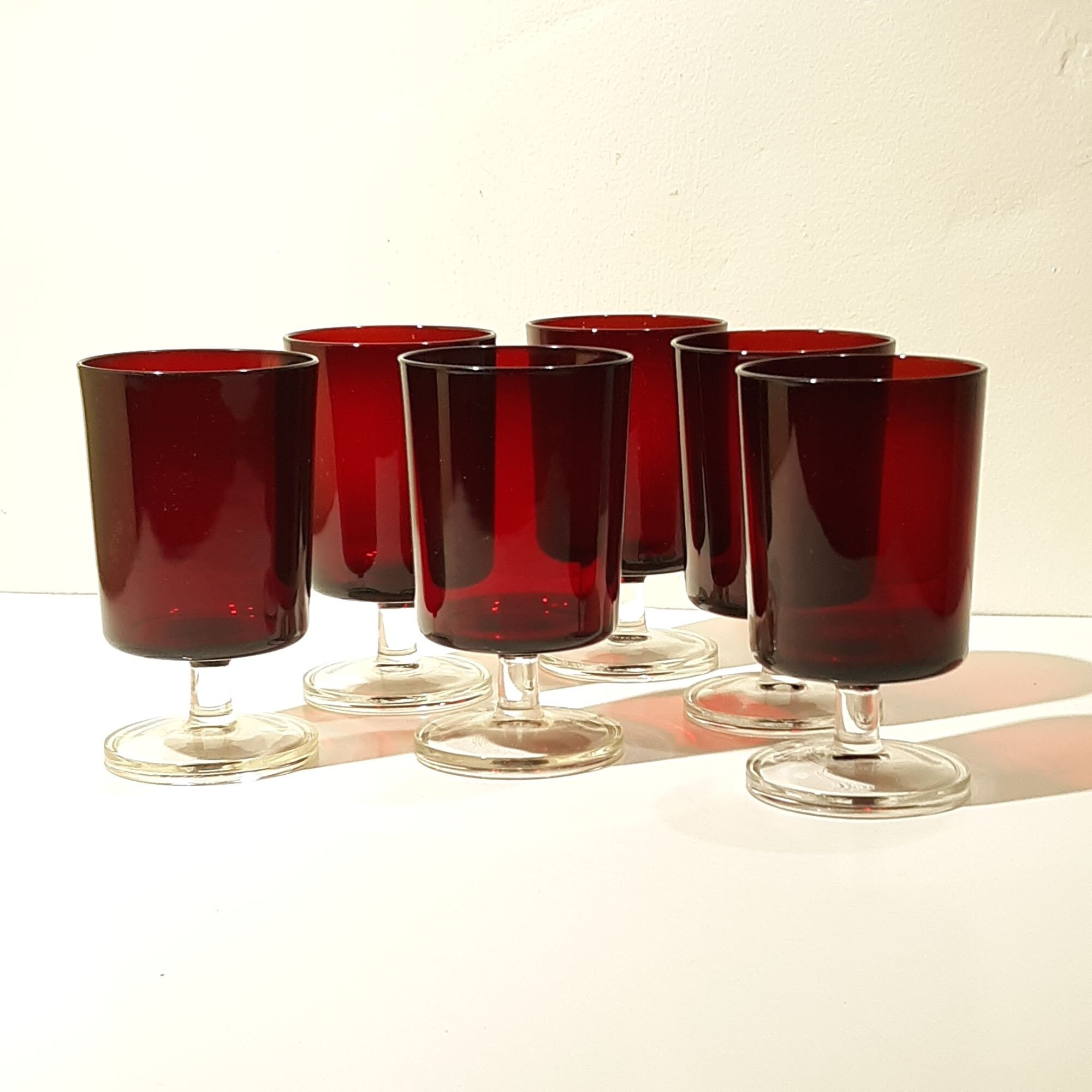 Ruby Red Luminarc Cavalier 6 Glasses 8oz Footed MCM Vintage - Etsy UK