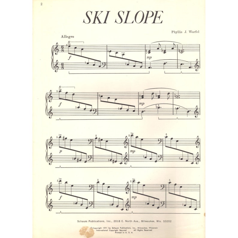 1971 Ski Slope Piano Solo Sheet Music - Etsy