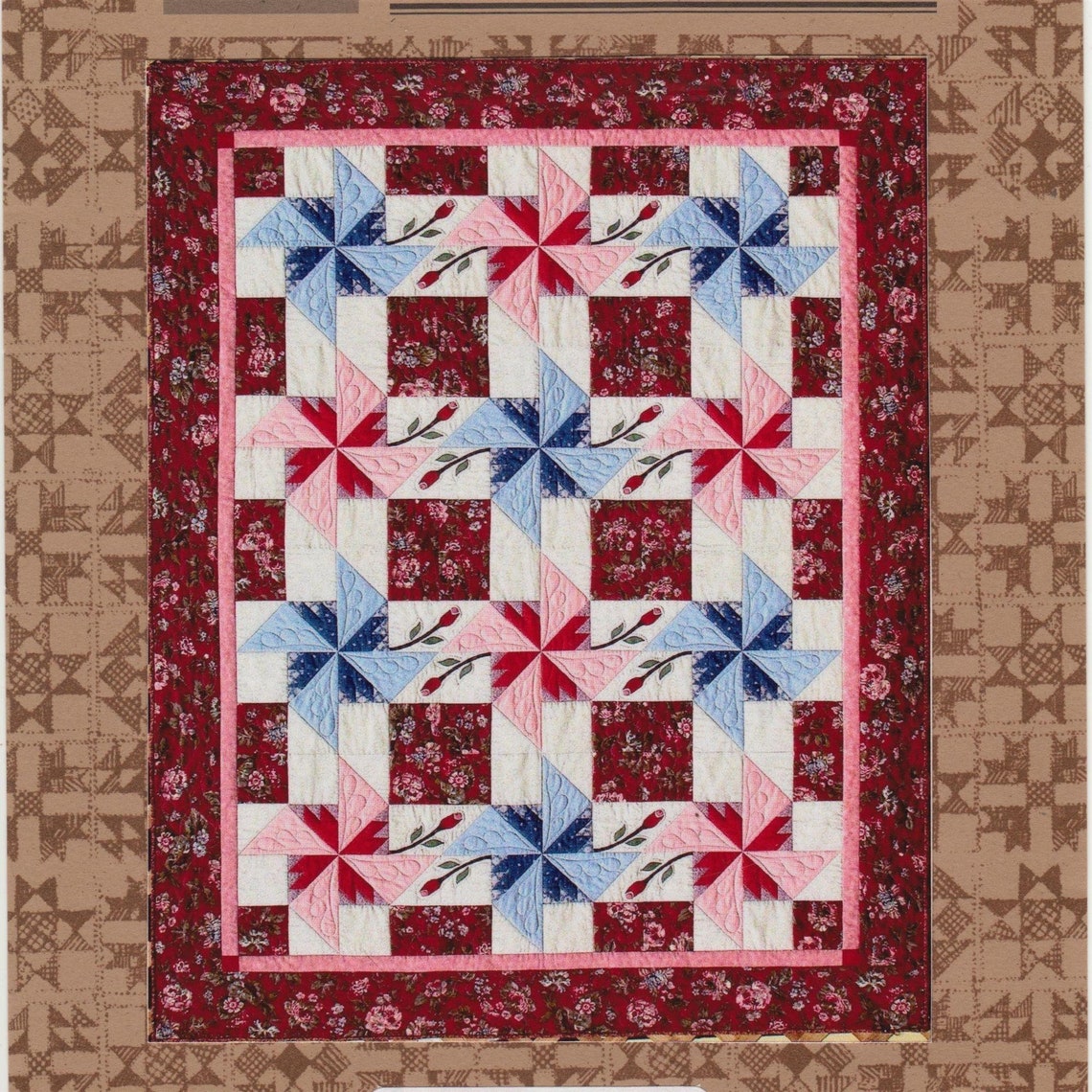 Rosebud Promenade Quilt Pattern Piecework Block Pinwheels 68 X - Etsy