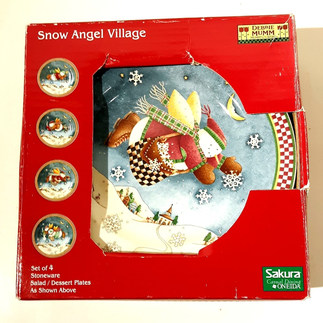DEBBIE MUMM Sakura Oneida Salad/dessert Plates Snow Angel Village 8.25 ...