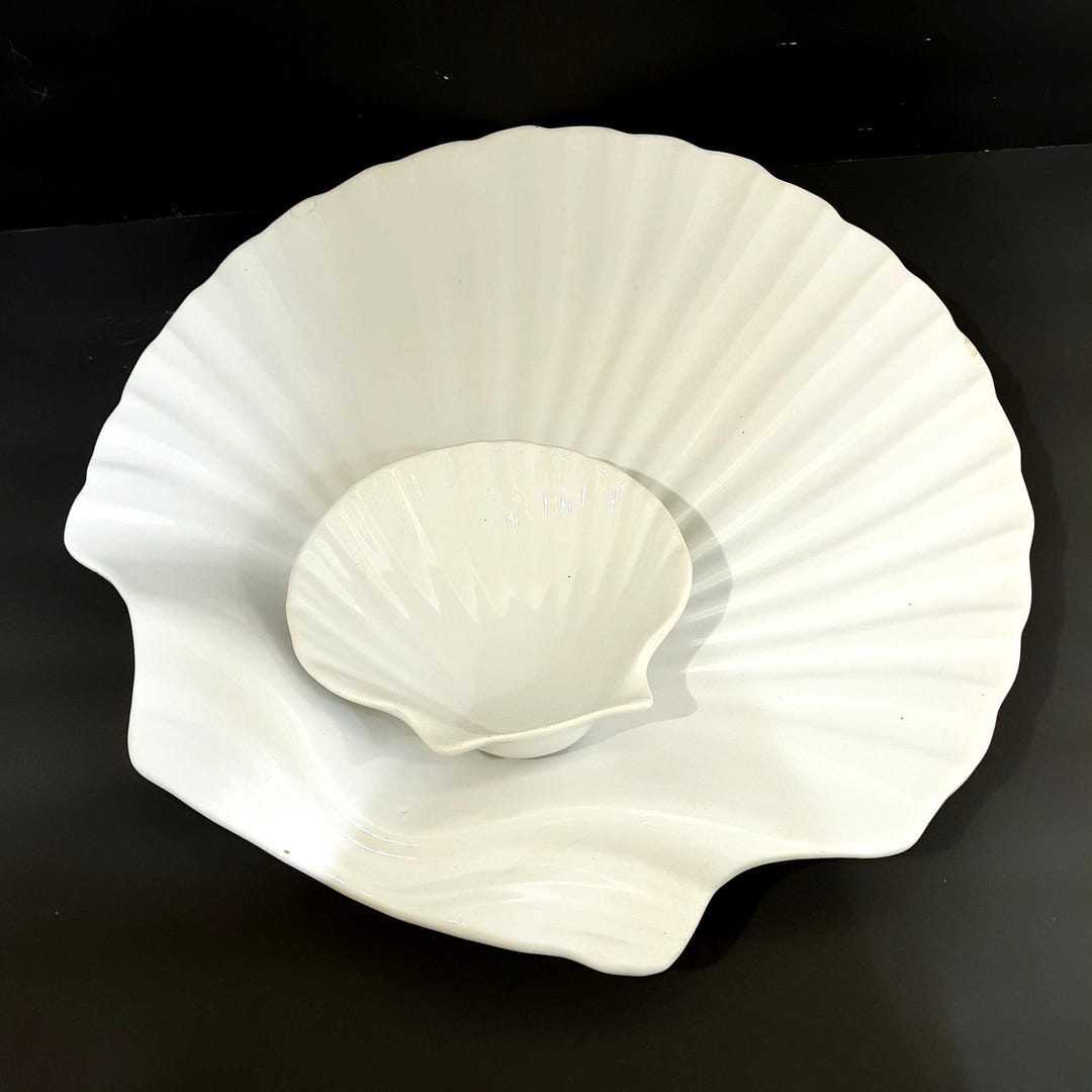 Bentson - West Design Shell Snack Tray Set White Stoneware Portugal - Etsy