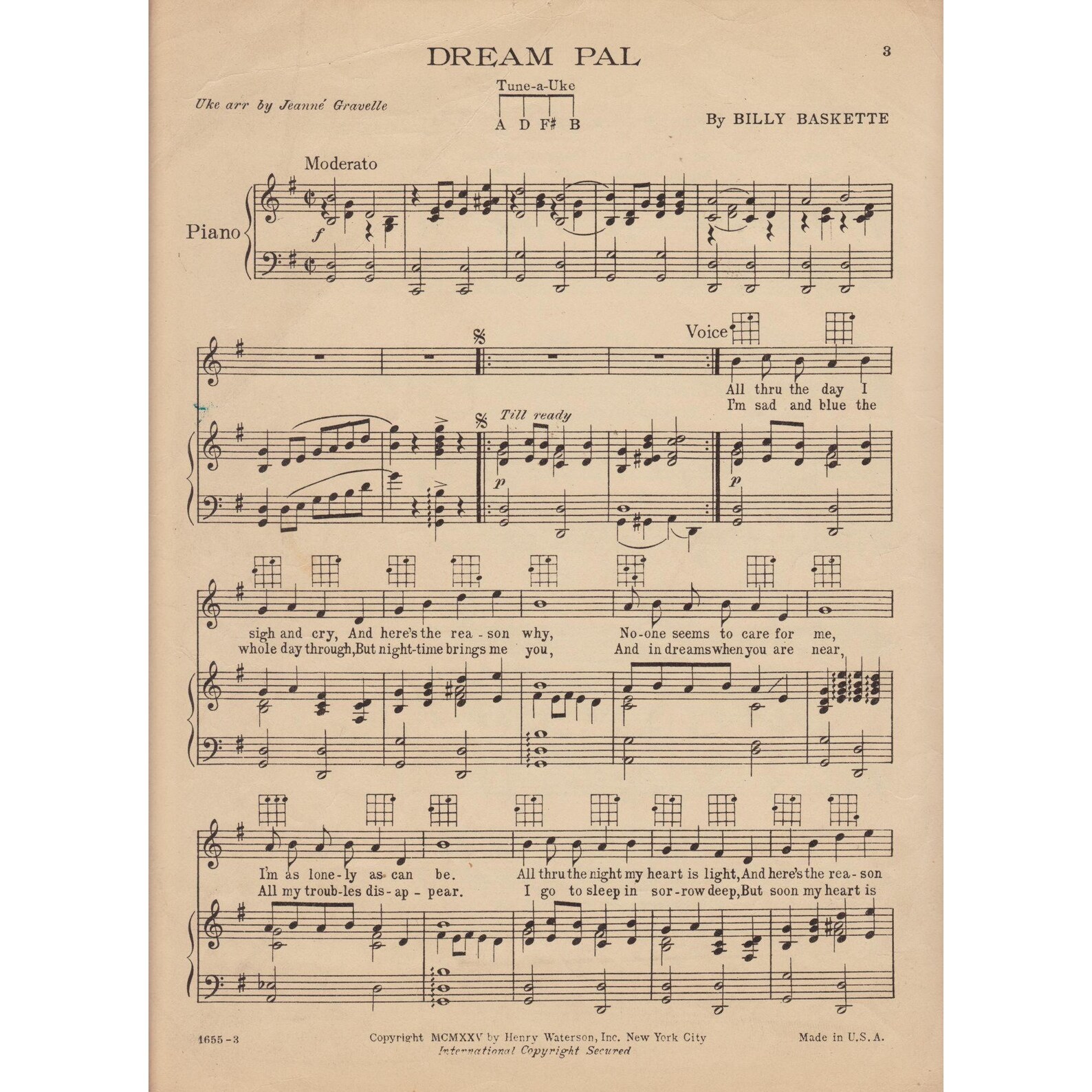 Dream Pal 1925 Viintage Sheet Music Willie Robyn Piano Vocals - Etsy