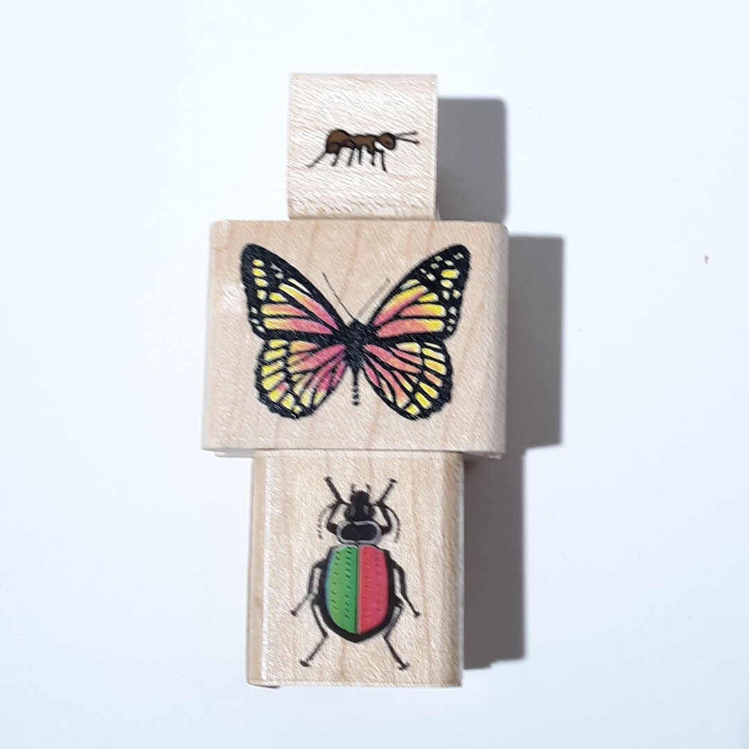 Stampede Insect Block Stamp Set 3 Wood Rubber Butterfly Beetle Ant ...