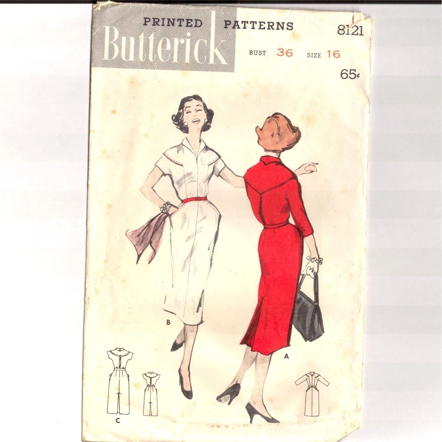Butterick 8121 Pattern Vintage 1950s Pencil Dress Sheath Spectator ...