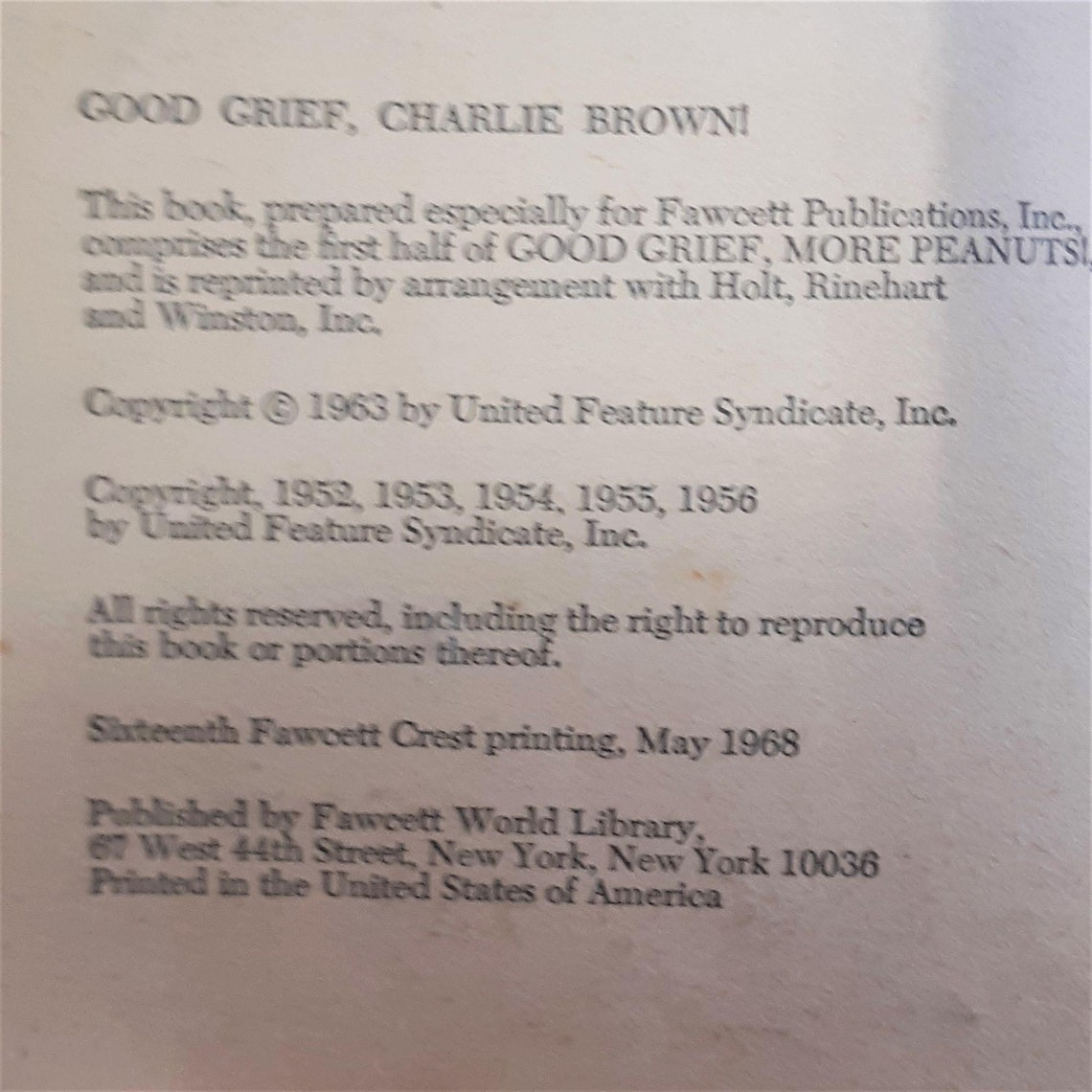 Good Grief Charlie Brown Vol 1 Schulz 1968 Vintage Cartoons Paperback ...