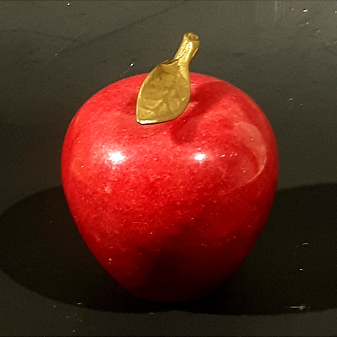 Vintage Red Apple Paperweight Alabaster Marble Stone Granite Brass Stem ...